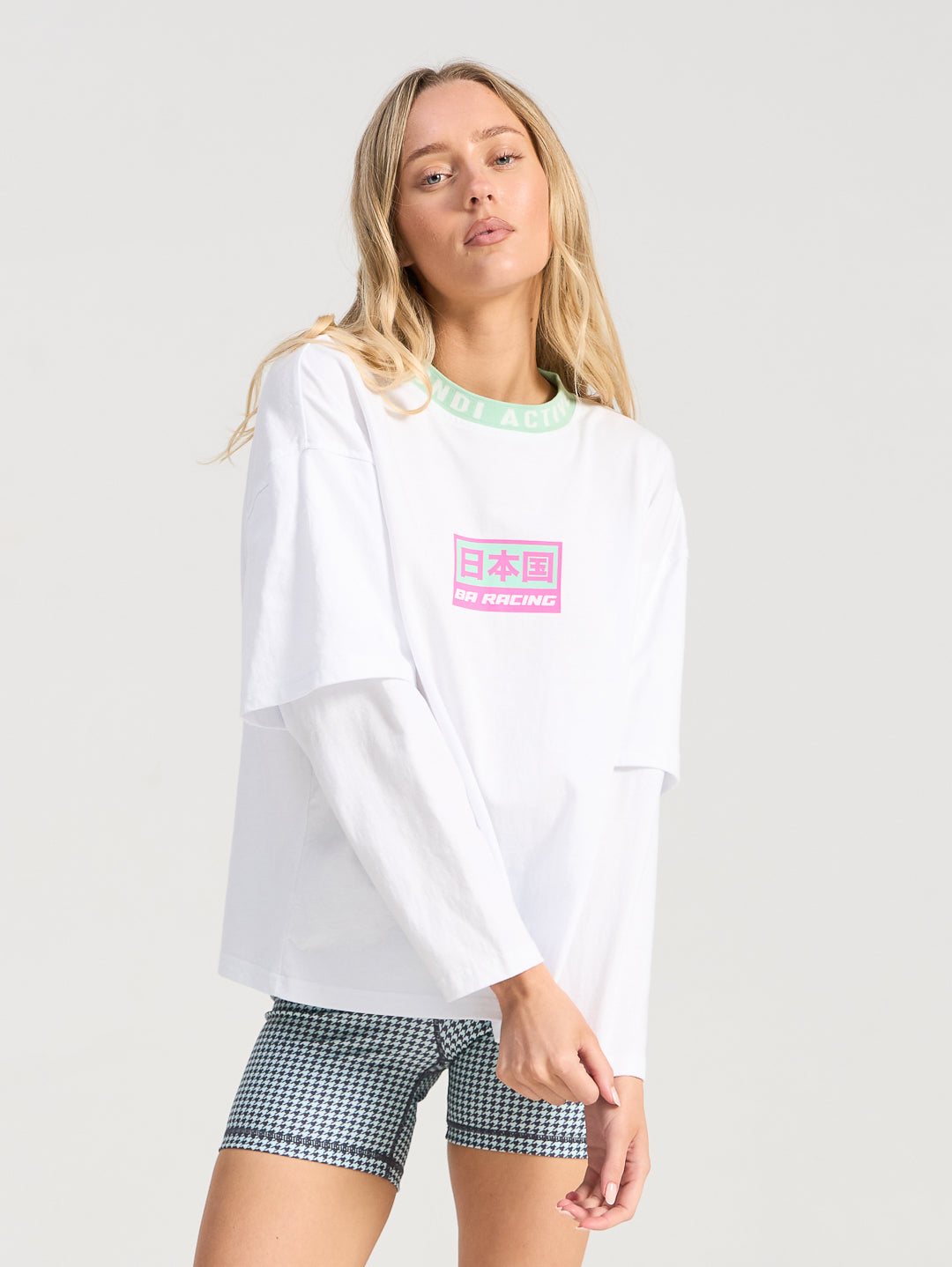 Speedway Layered Long Sleeve Tee - White | Bondi Active